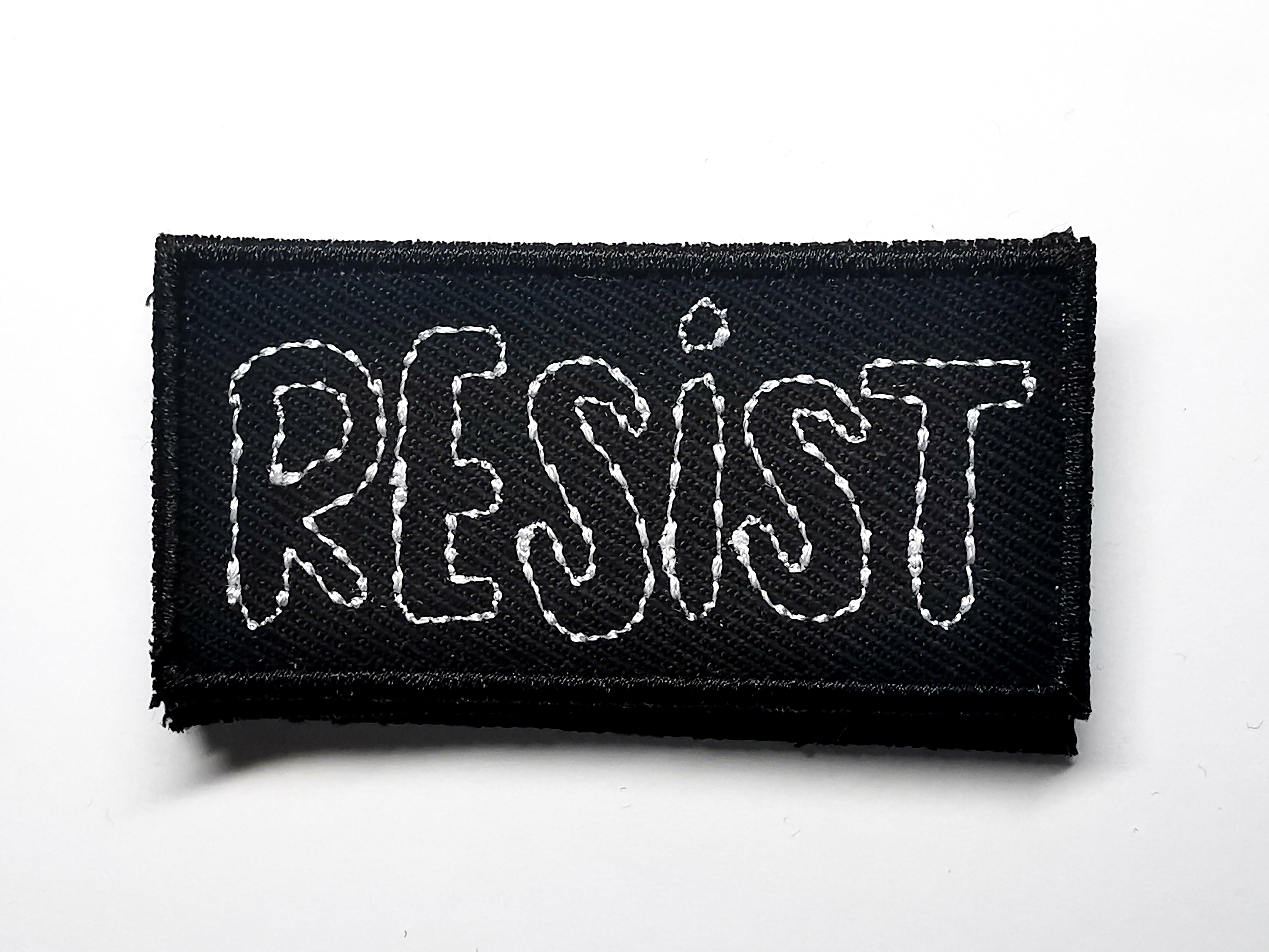 Resist Embroidered Patch White Outline – socialrebellionpatches