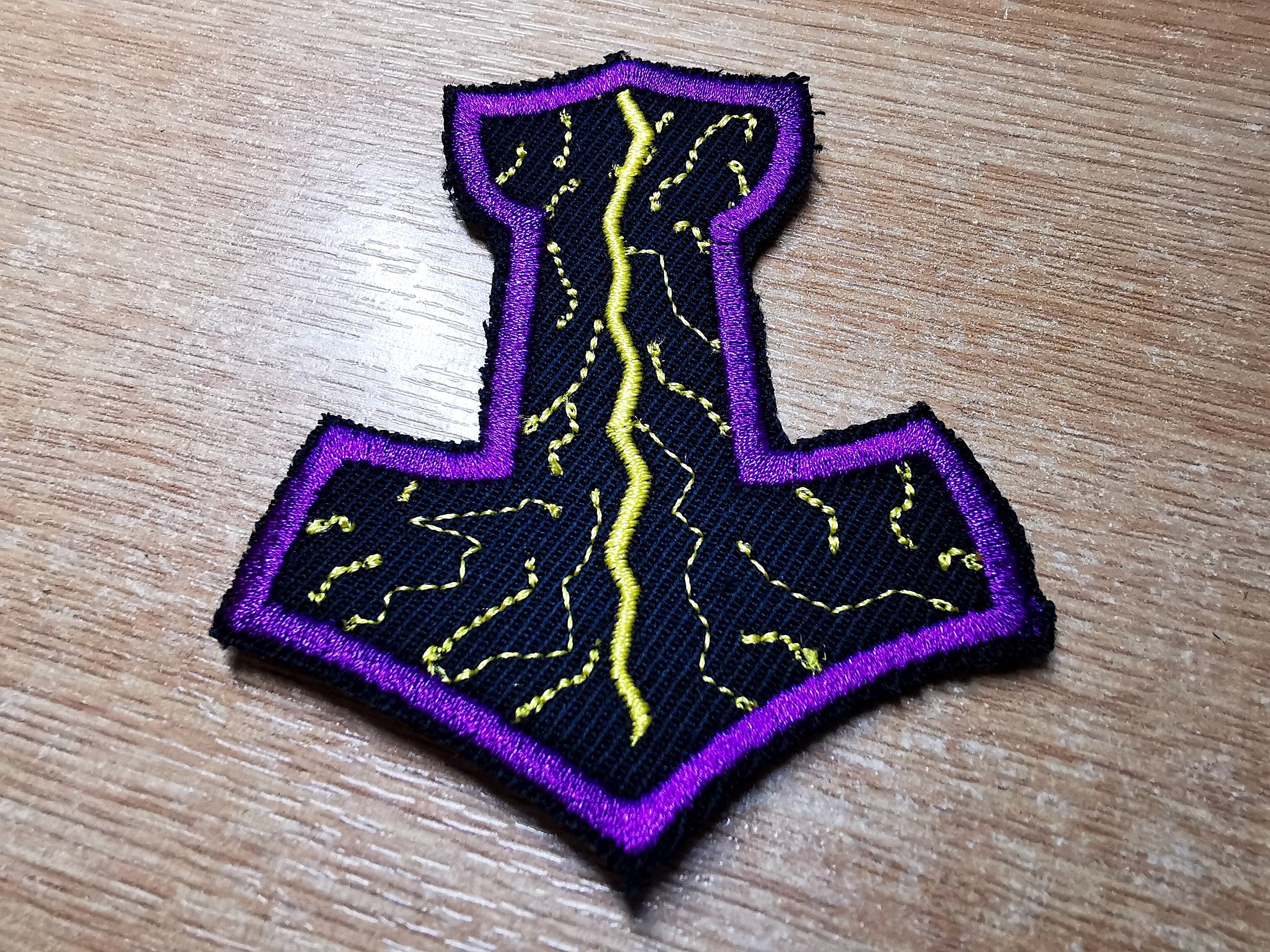 Thunder Mjolnir Purple Iron On Embroidered Patch Viking Norse Mytholog ...